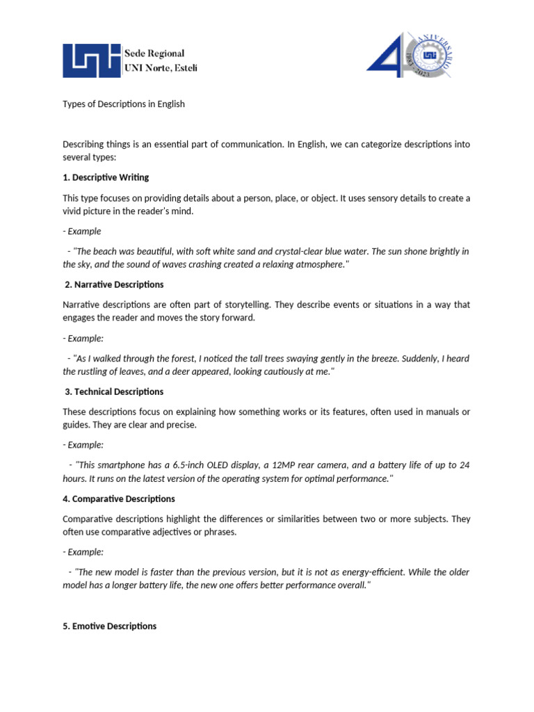 Types of Descriptions in English | PDF | Human Communication | Cognition