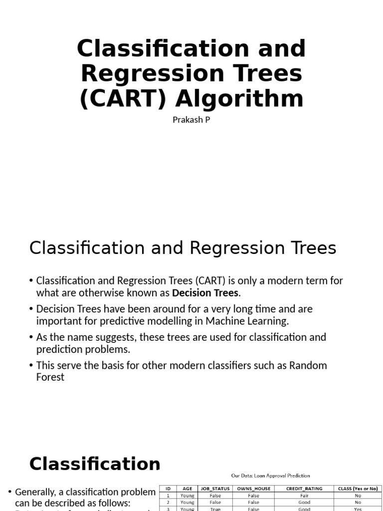 Classification and Regression Trees (CART) Algorithm | PDF | Statistical Classification ...