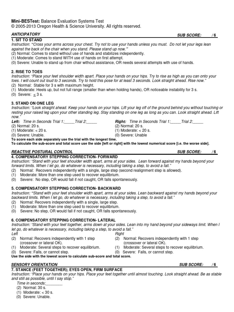 MiniBEST Revised Final 3-8-13 | PDF | Chair | Walking