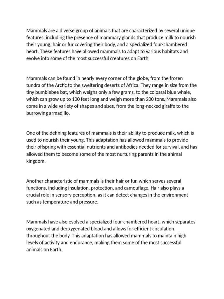 Mammals Facts To Write An Essay | PDF | Mammals | Fur