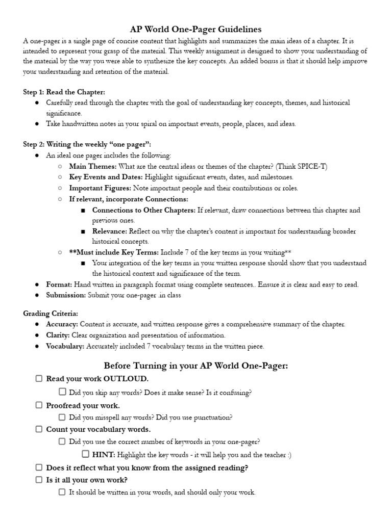 AP World One-Pager Guidelines | PDF | Vocabulary | Writing