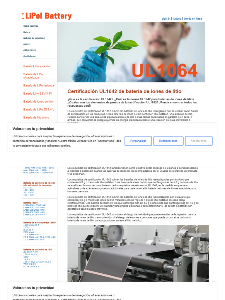 Certificación UL1642 para Baterías Li-Ion | PDF | Par termoeléctrico | Cookie HTTP