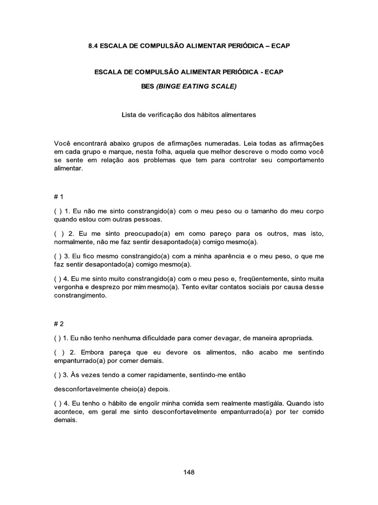 Ecap Escala de Compulsão Alimentar Periódica | PDF