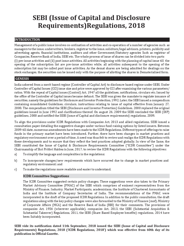 Unit 2 - SEBI (ICDR), Regulations 2018 | PDF | Securities (Finance ...