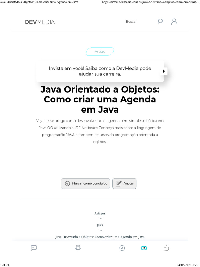 Java Orientado A Objetos Como Criar Uma Agenda Em Java Pdf Classe Programação De