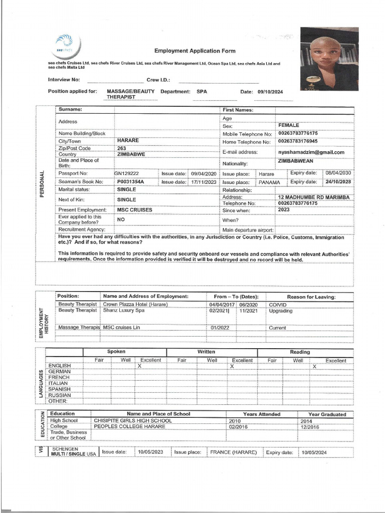 Employment Aplication Form | PDF