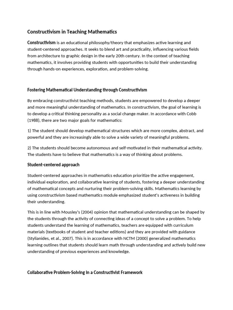 Constructivism in Teaching Mathematics | PDF | Constructivism ...