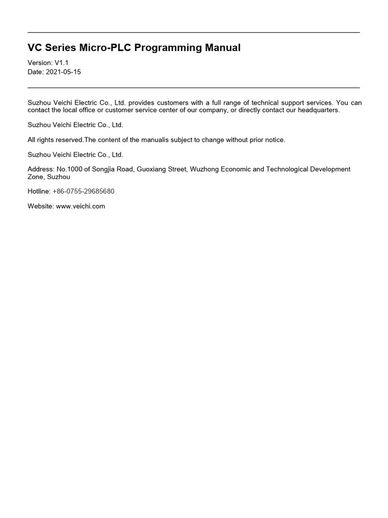 VEICHI VC Series Micro-PLC Programming Manual V1.1 | PDF | Programmable Logic Controller ...