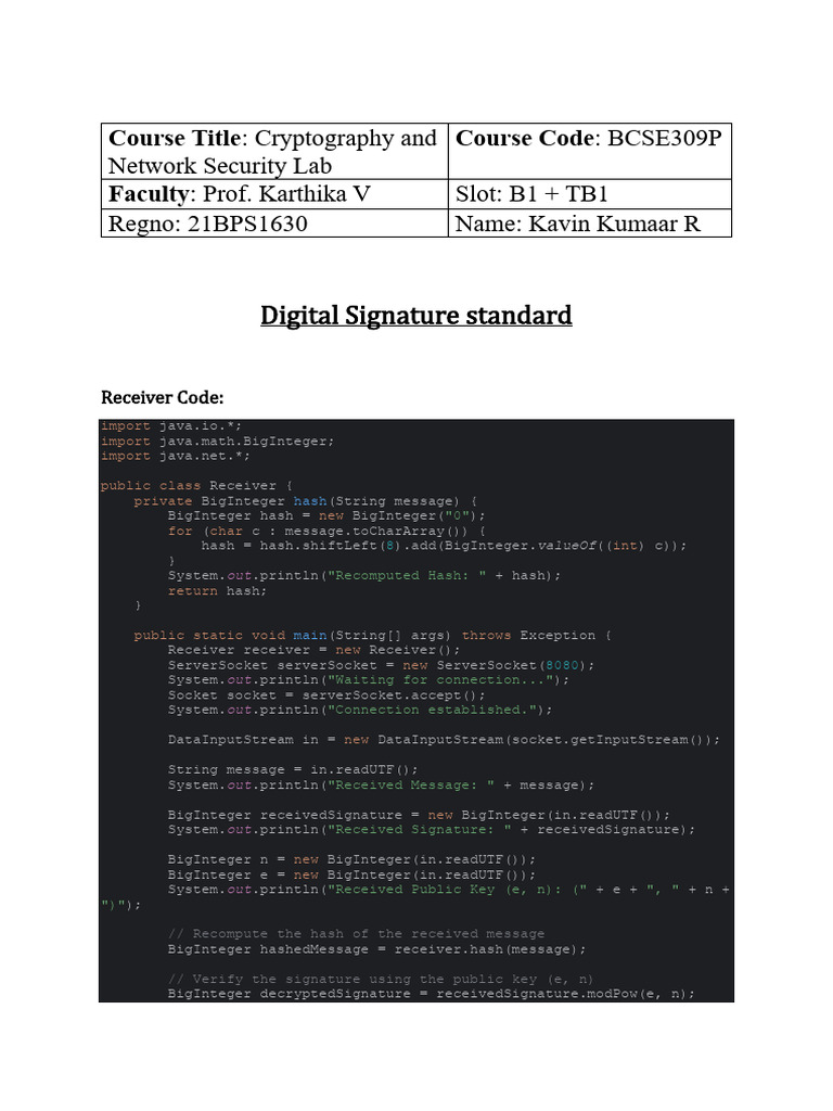 Exp8 DSS 21BPS1630 | PDF | Secure Communication | Computer Programming