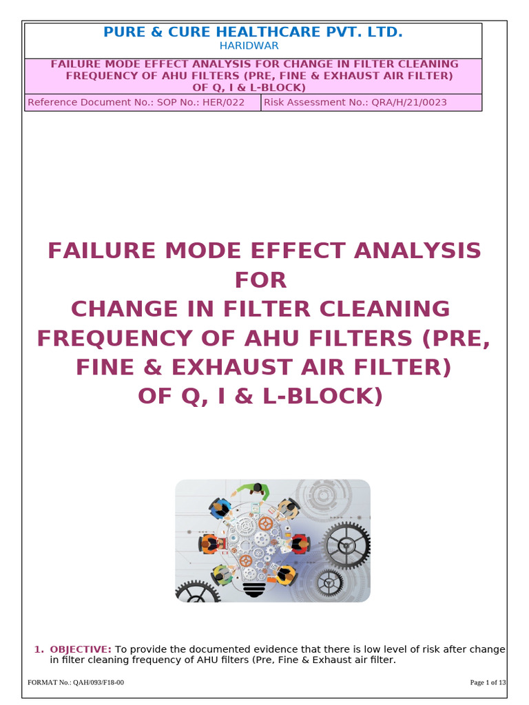 QRAH0023 (FMEA For Change in Filter Cleaning Frequency of AHU) | PDF ...