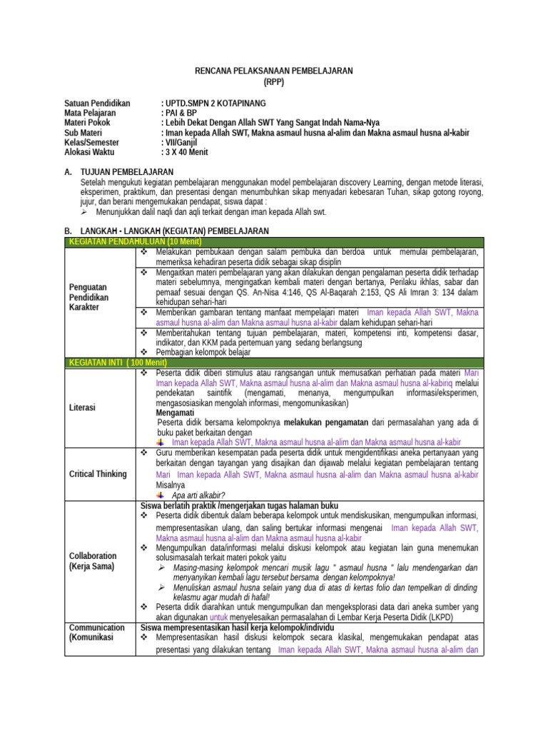 2021 - 2022 RPP Kelas 7 Semester 1 | PDF | Karier & Perkembangan