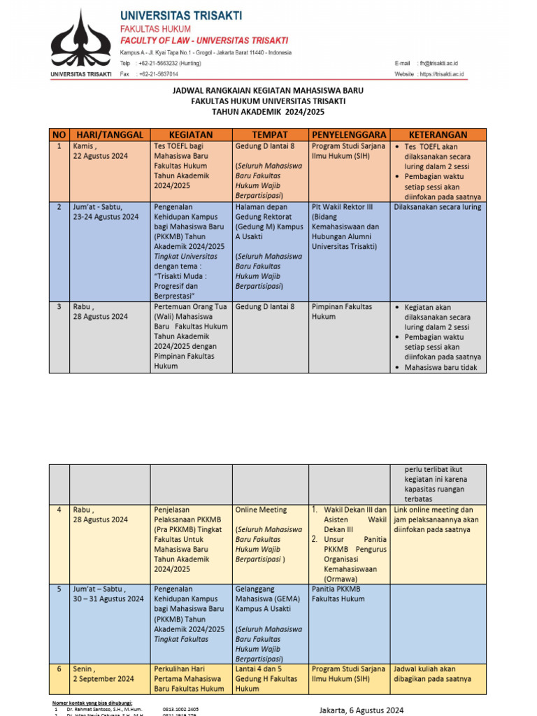 Jadwal Rangkaian Kegiatan Maba 2024 | PDF