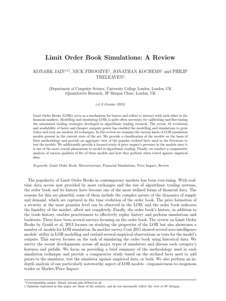 Limit Order Book Simulation Review | PDF | Poisson Distribution | Teaching Mathematics