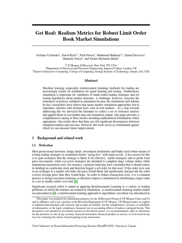 Realism Metrics For Robust Limit Order Book Market Simulations | PDF | Market (Economics ...