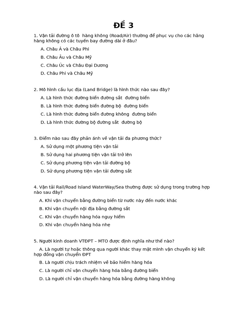 TN3 TN ÔN TẬP VẬN TẢI | PDF