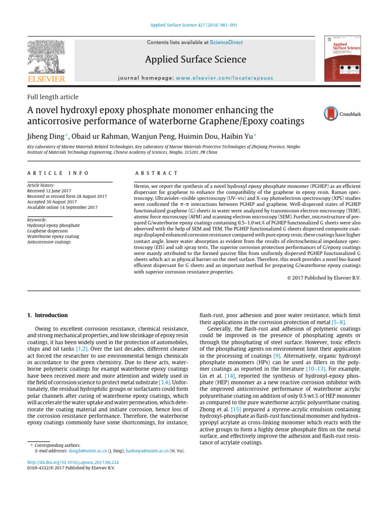 A Novel Hydroxyl Epoxy Phosphate Monomer Enhancing The Anticorrosive ...