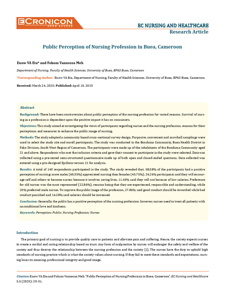Public Perception of Nursing | PDF | Nursing | Quantitative Research