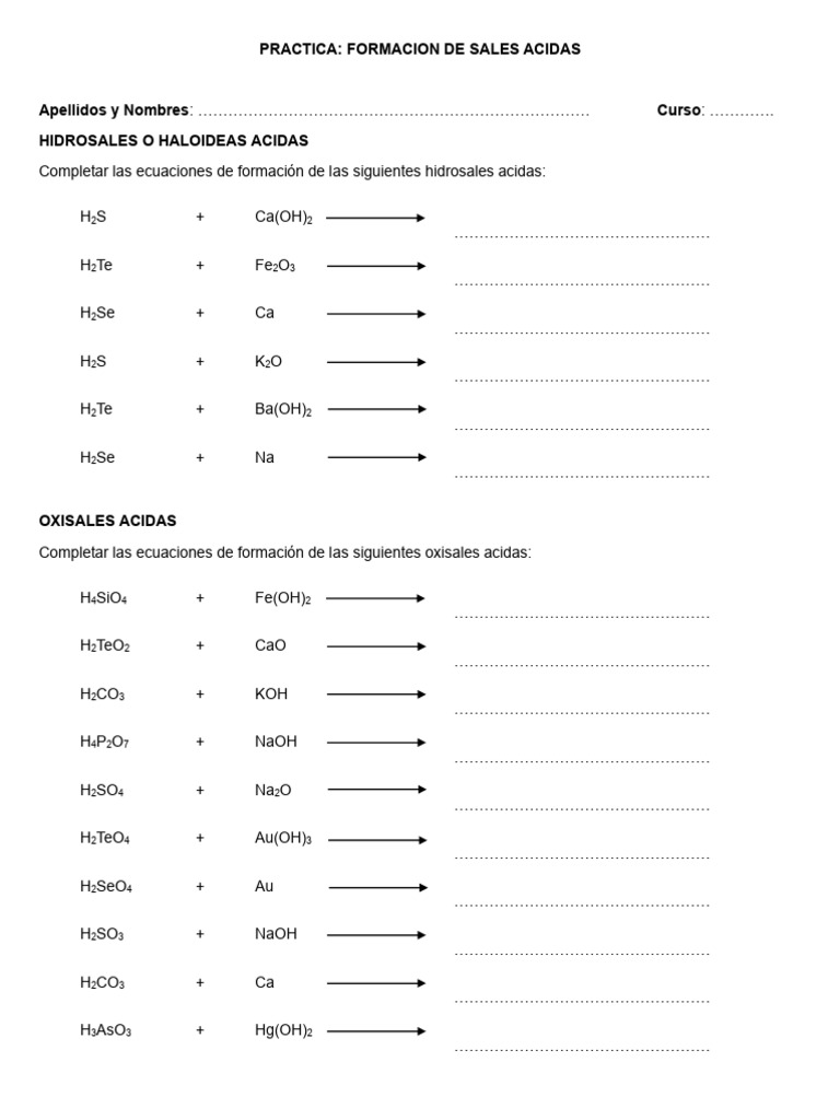 Practica de Sales Acidas | PDF | Materiales | Elementos químicos
