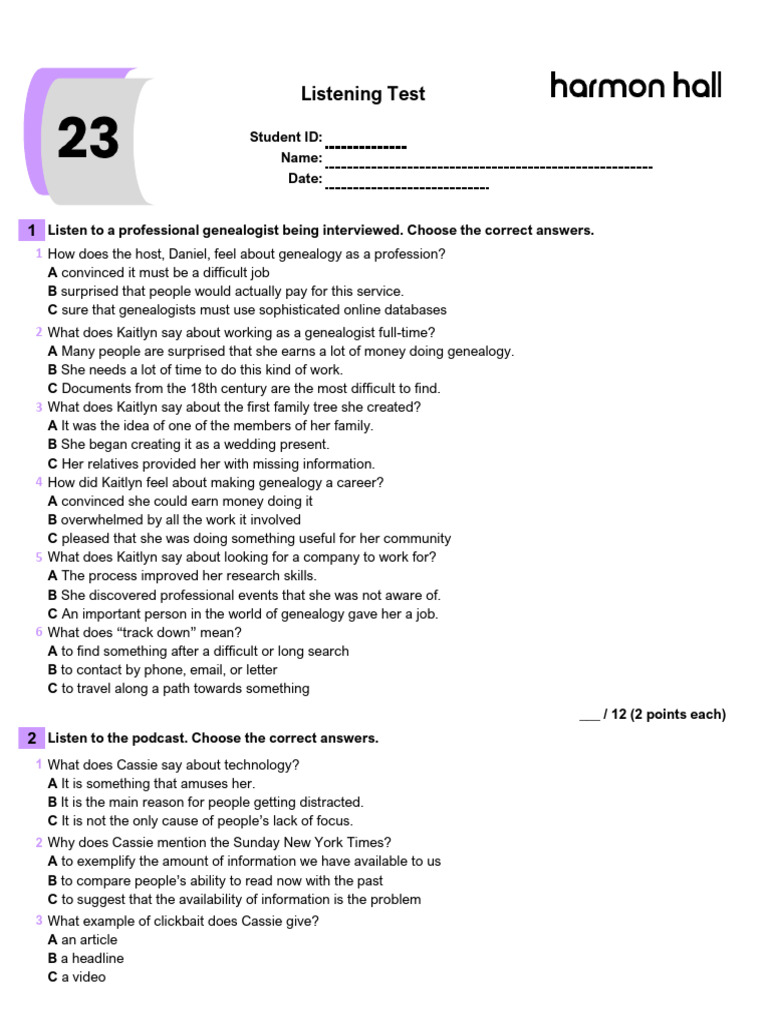 Course 23 Listening Test | PDF | Genealogy