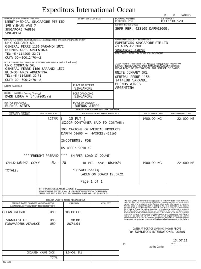 House Ocean Bill - Rated - 1 | PDF | Cargo | Bill Of Lading