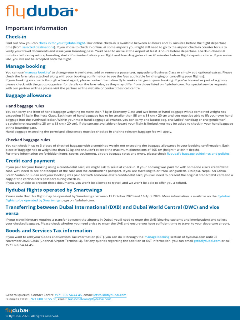 Flydubai Important Information | PDF | Credit Card