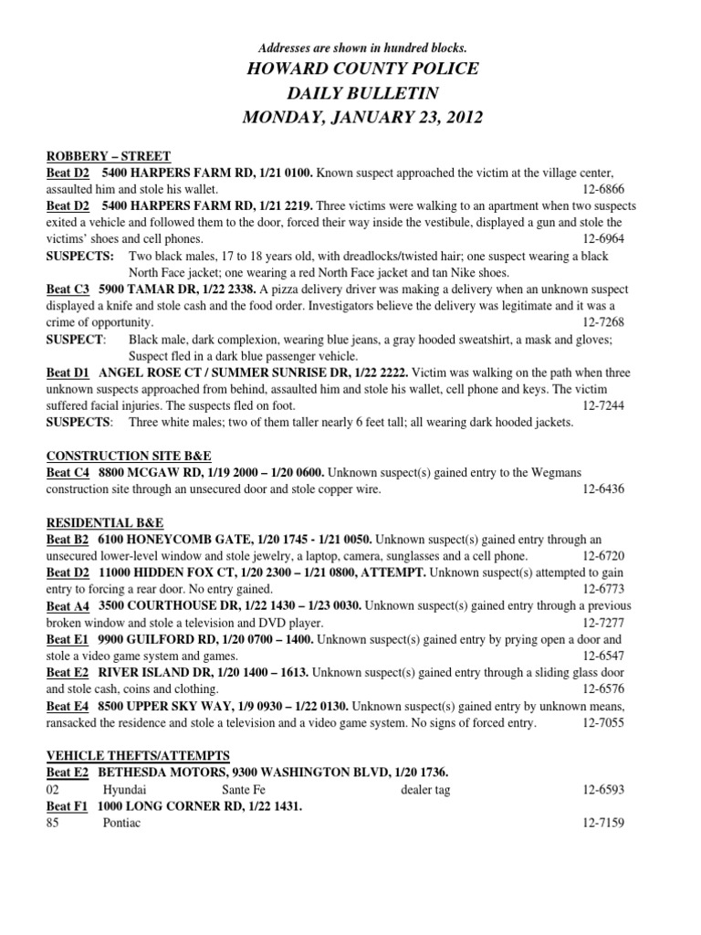 Police Daily Crime Bulletin 20120123 | PDF | Clothing