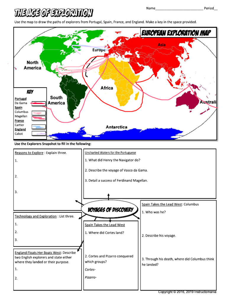 Age of Exploration Map & Questions WS | PDF