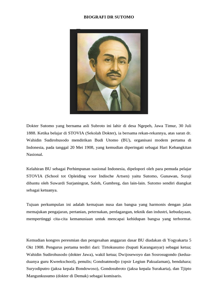 Biografi Dr. Sutomo dan Budi Utomo | PDF | Politik