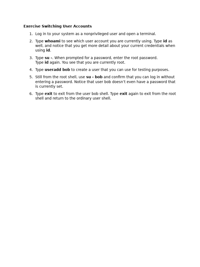 Exercise-Switching User Accounts | PDF