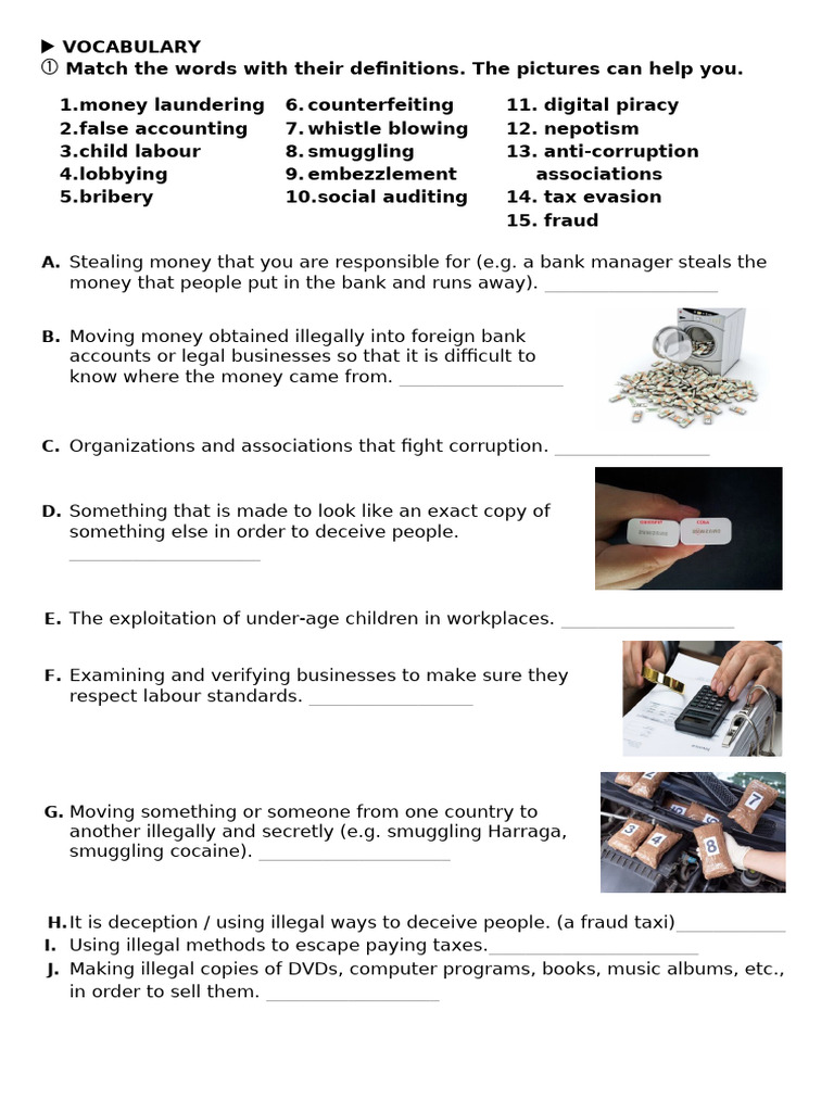 Ethics in Business - VOCABULARY | PDF | Money | Crimes