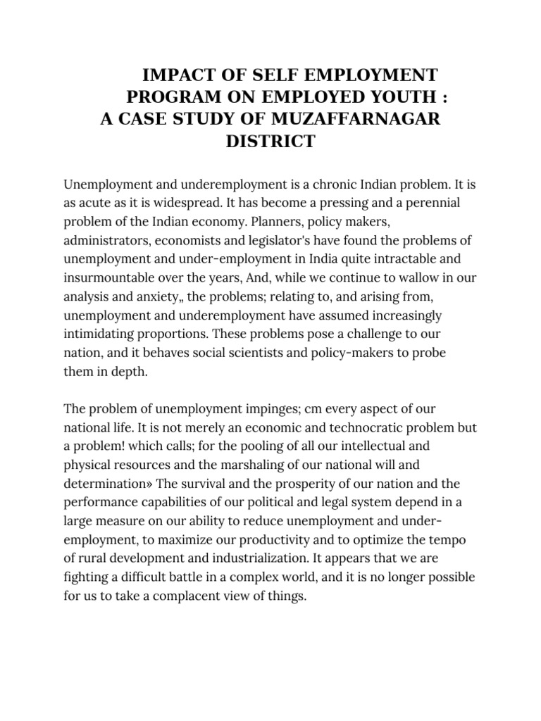 Impact of Self Employment Program On Employed Youth - A Case Study of ...
