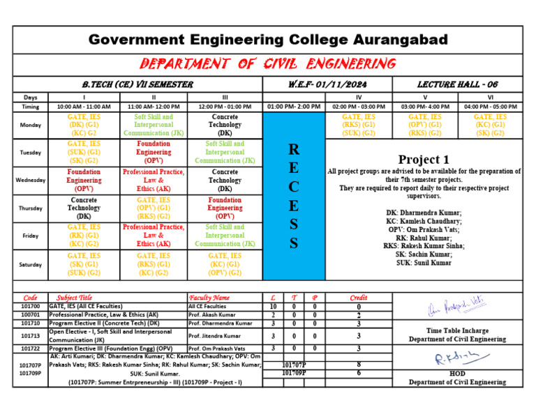 7th Sem Civil Engineering Time Table 2K21 | PDF | Technology & Engineering