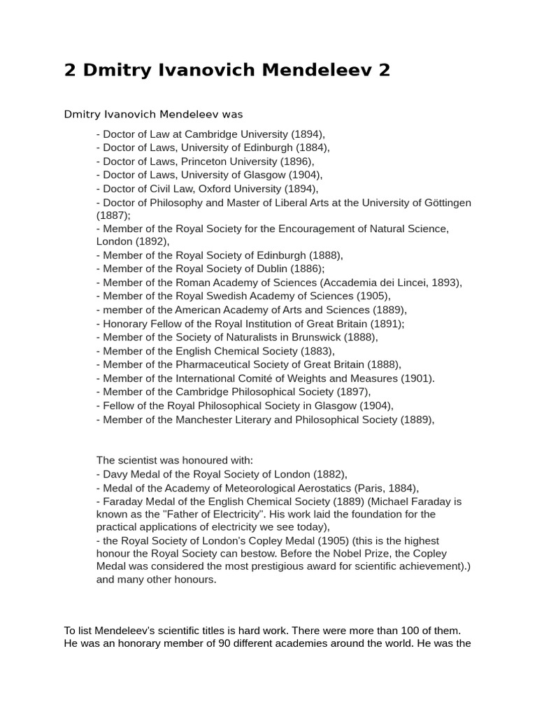 Mendeleev: Pioneer of the Periodic Table | PDF | Science | Chemistry