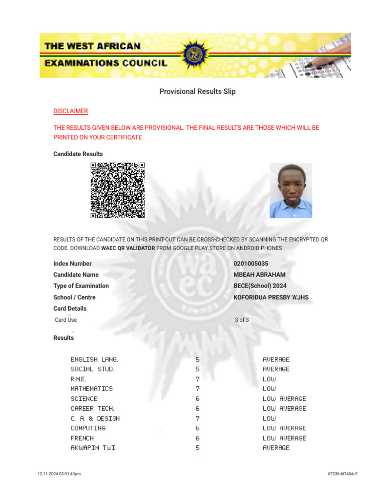 WAEC Candidate Eresults | PDF