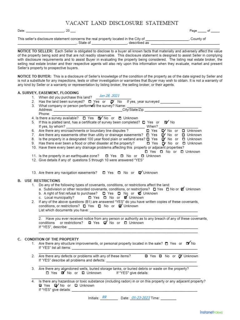 Vacant Land Disclosure Statement | PDF | Private Law