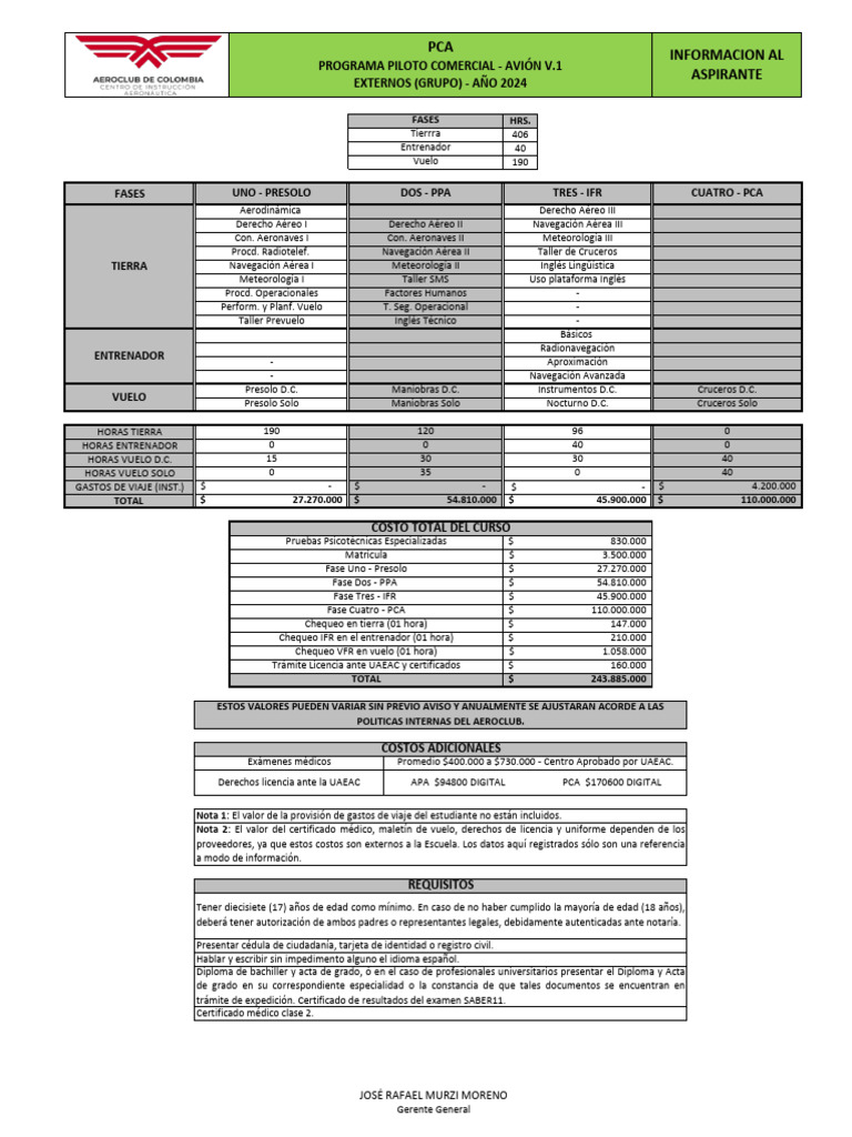 Programa Piloto Comercial Grupo | PDF | Documento de identidad | Reglas de vuelo por instrumentos
