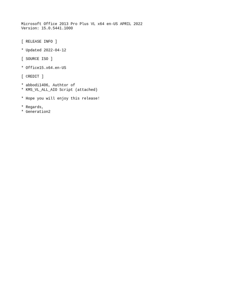 Microsoft Office 2013 Pro Plus VL x64 en-US APRIL 2022 (Gen2) | PDF | Computers