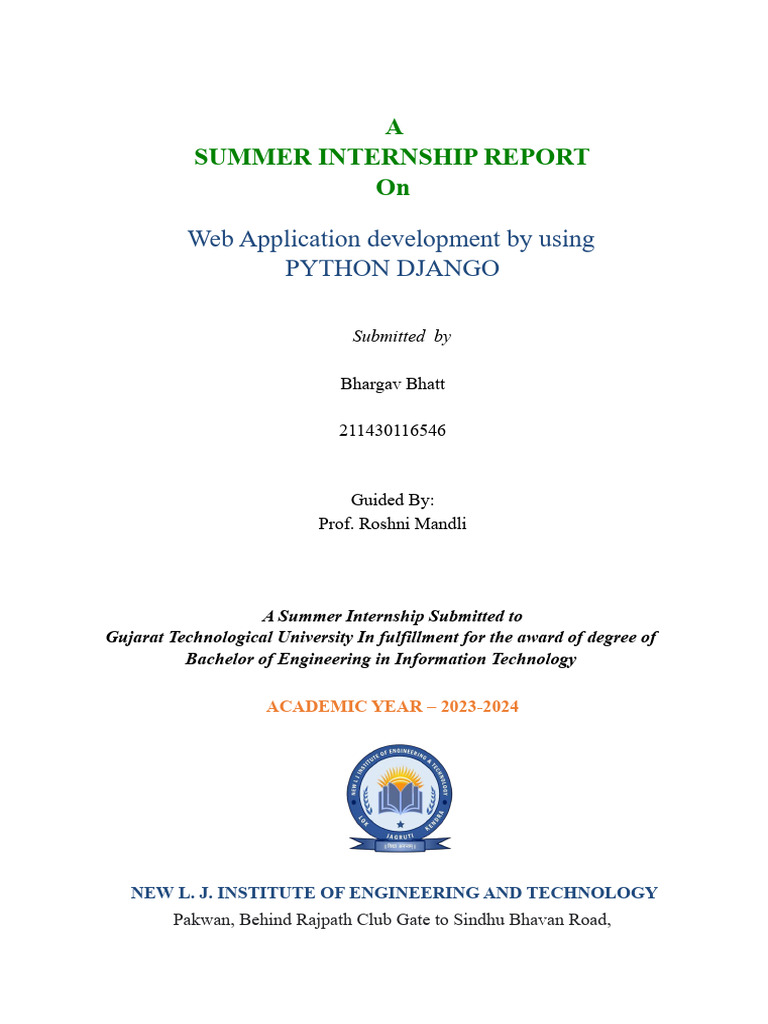 A Summer Internship Report On: Web Application Development by Using Python Django | PDF | Python ...