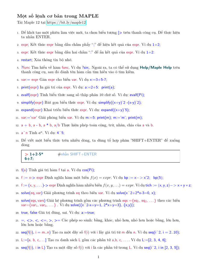 BT - Cac Lenh Co Ban Cua Maple | PDF