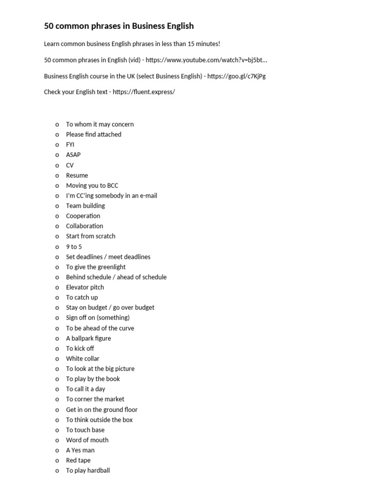 50 Common Phrases in Business English | PDF | Language Arts & Discipline