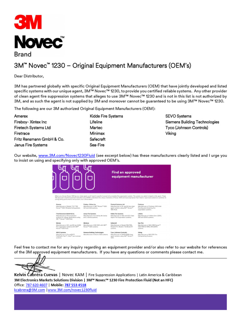Approved OEMs For Novec 1230 ENG-SPA | PDF