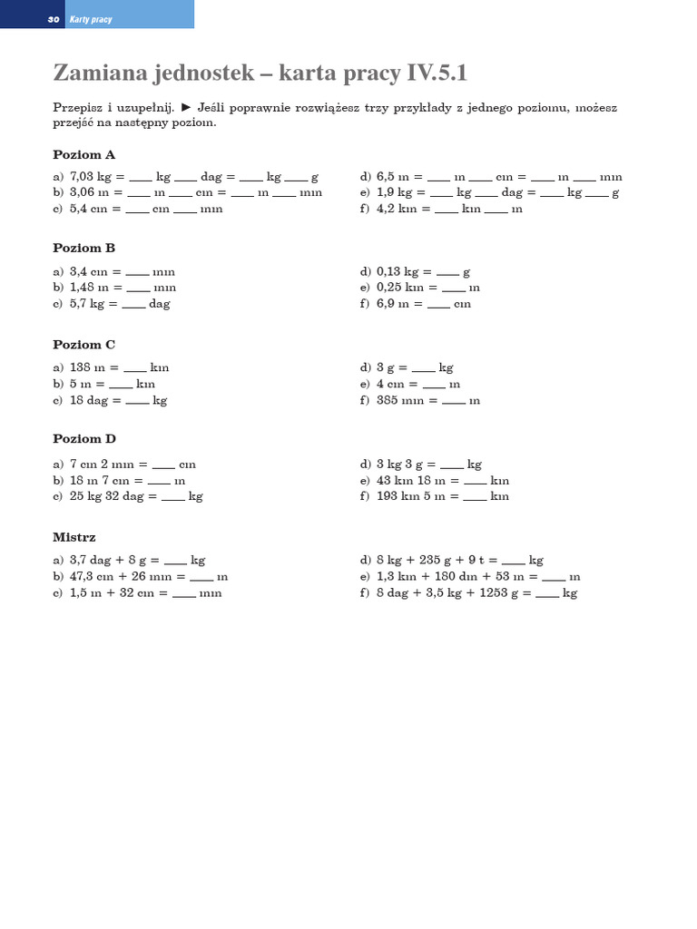 Karty Pracy 5iv5 Zamiana Jednostek Karta Iv51 | PDF
