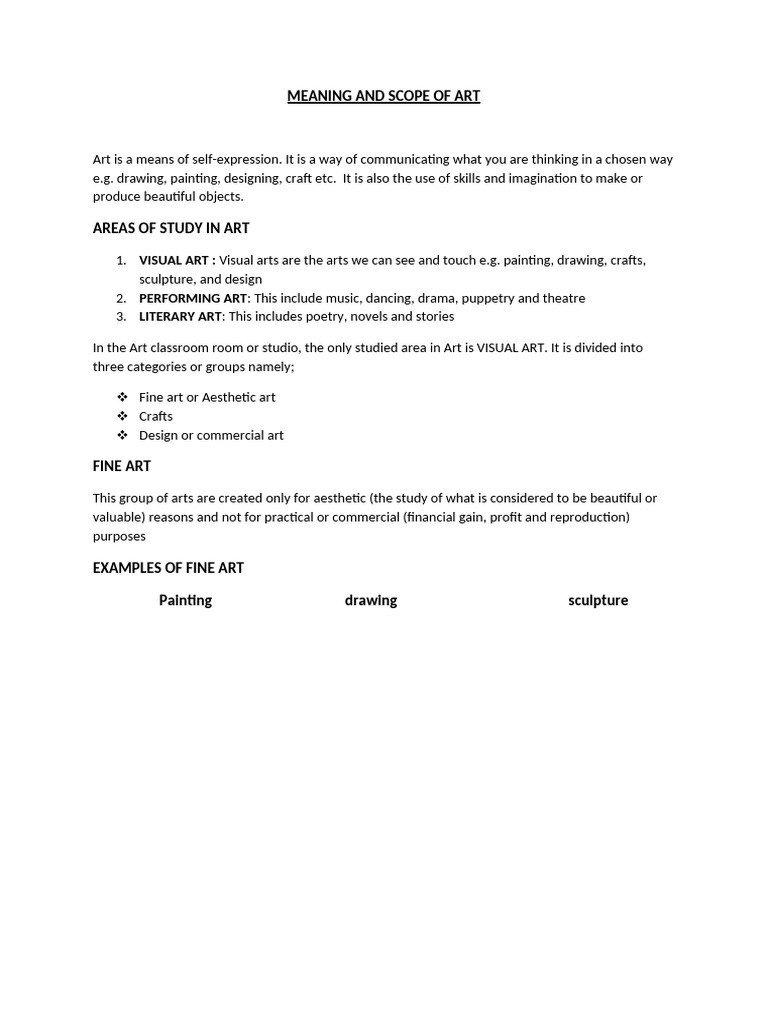 Meaning and Scope of Art | PDF | Composition (Visual Arts) | Shape