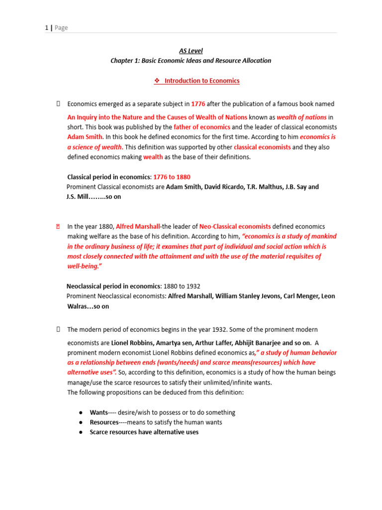 AS Level - Chapter.1 (Revised) | PDF | Macroeconomics | Microeconomics