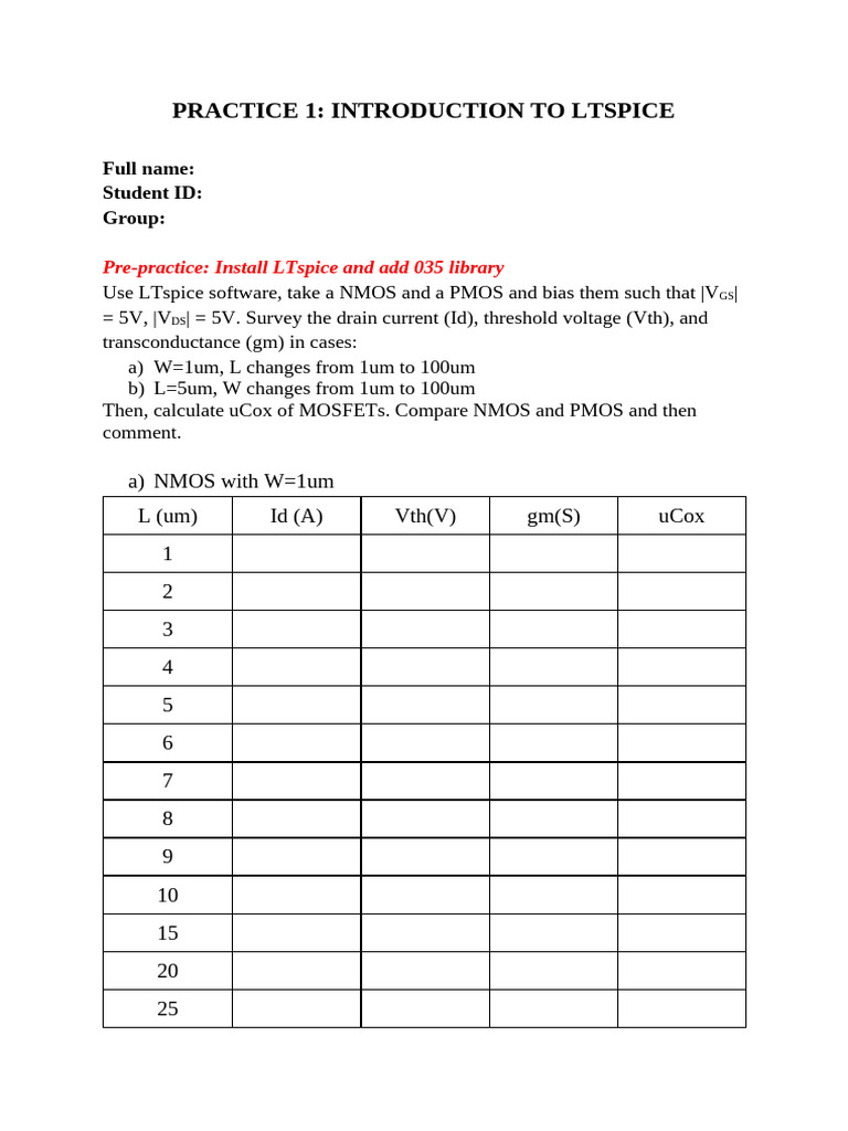 Practice 1 - Introduction To LTspice | PDF | Teaching Methods & Materials | Science & Mathematics