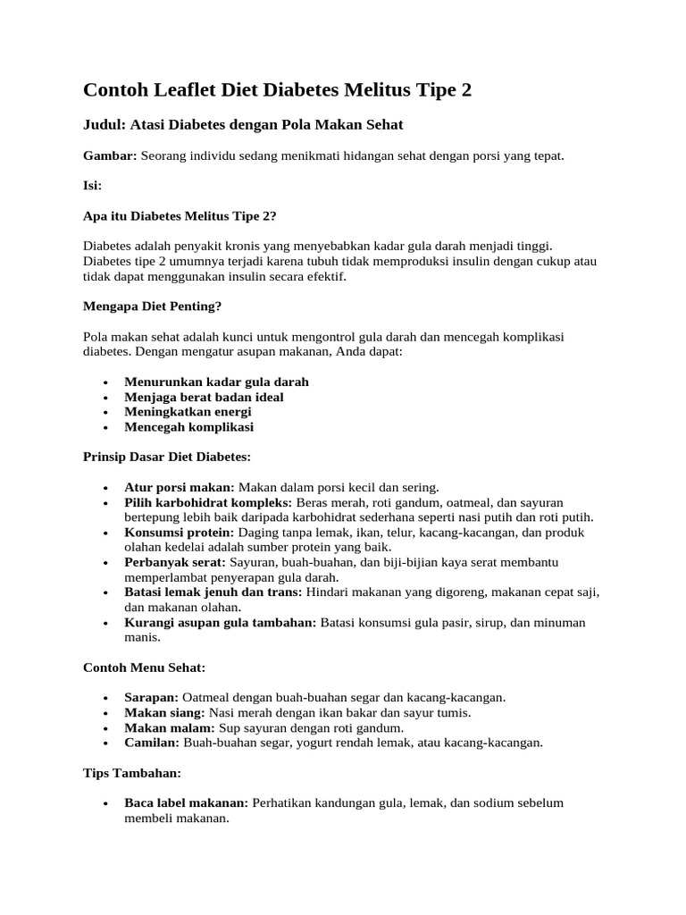 Contoh Leaflet Diet Diabetes Melitus Tipe 2 Siti | PDF | Kesehatan Holistik