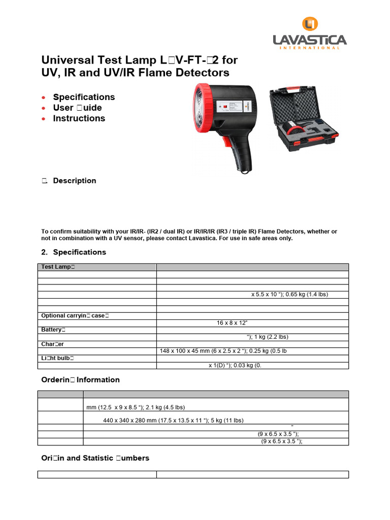 Lavastica LAV-FT-02 Flame Detector Tester | PDF | Ultraviolet | Infrared