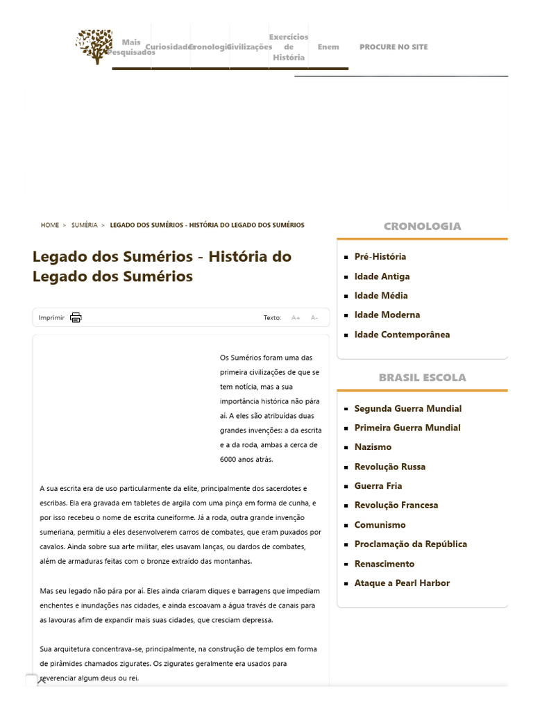 Legado Dos Sumérios - História Do Legado Dos Sumérios | PDF | Suméria ...