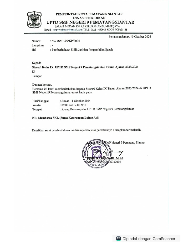 Pemberitahuan Pengambilan Ijazah Kelas IX TA. 2023-2024 | PDF