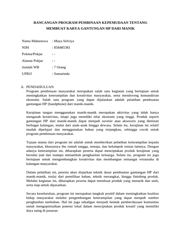 Program Pembinaan Gantungan HP Manik | PDF